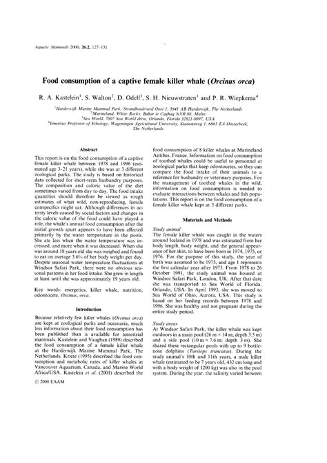 Pdf Food Consumption Of A Captive Female Killer Whale Orcinus Orca