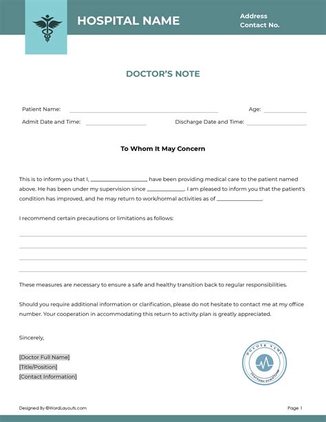 General Doctors Note Template To Download Wordlayouts