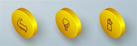 세트 아이소 메트릭 라인 보디 빌더는 그의 근육 티에 골프 공 및 피트니스 셰이커 아이콘을 보여줍니다 벡터 3차원 형태에 대한 스톡 벡터 아트 및 기타 이미지 Istock