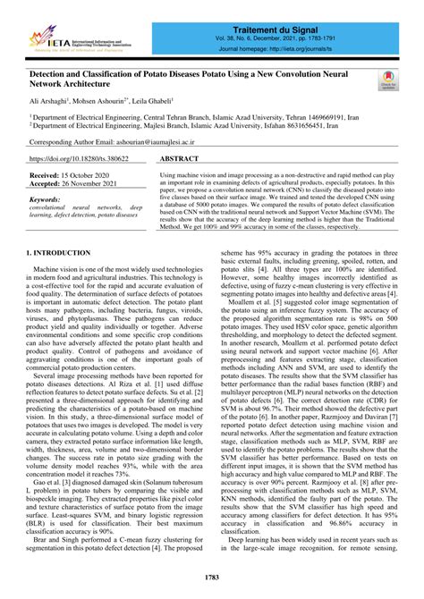 Pdf Detection And Classification Of Potato Diseases Using A New Convolution Neural Network