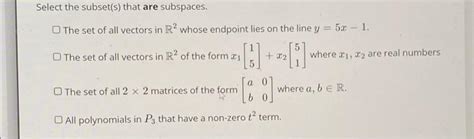 solved select the subset s that are subspaces the set of