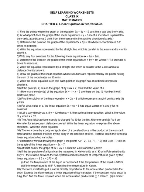 Slw Class 9 Ch 4 2 1 1 Pdf Cartesian Coordinate System Equations