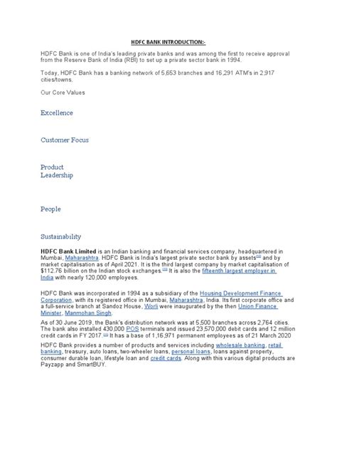 Hdfc Bank Introduction Pdf