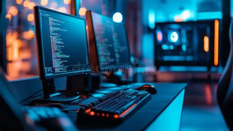 Dual Computer Monitors In A Modern Workspace Stock Image Image Of Screens Tech 368554065