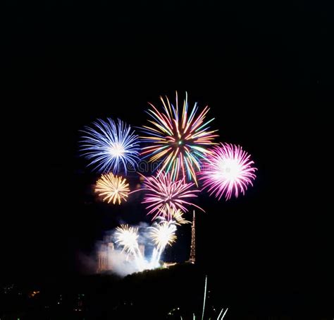 Beautiful French Fireworks In Lyon France Editorial Photography