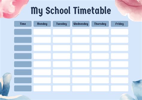 Easy Editing And Printable School Timetable For Student Simple Blue