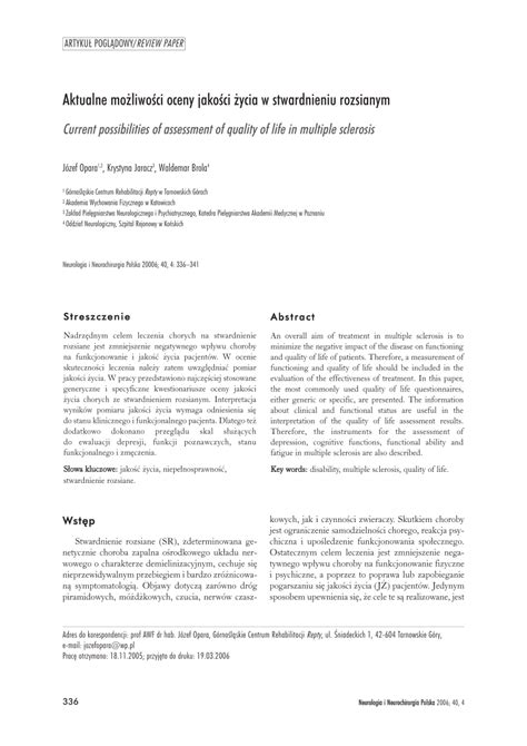 Pdf Current Possibilities Of Assessment Of Quality Of Life In Multiple Sclerosis
