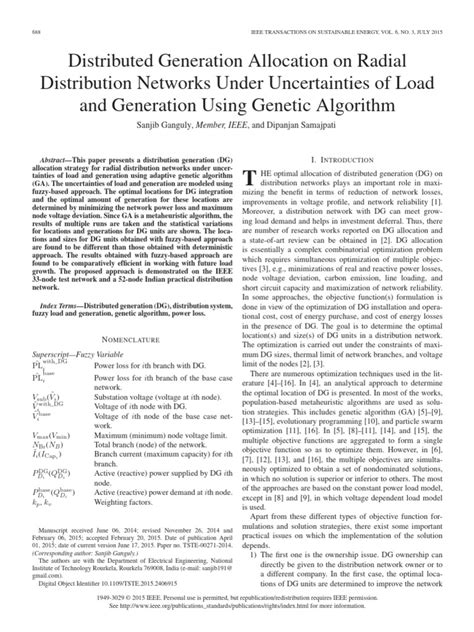 Distributed Generation Allocation On Radial Pdf Genetic Algorithm