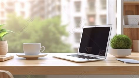 놀라운 3d 렌더링 장식이 있는 나무 책상 위의 사무실 테마 노트북 모형 배경이 흐릿함 나무 책상 배경 경이 배경 놀라 배경 이미지 Hd 나무 책상 경이 놀라