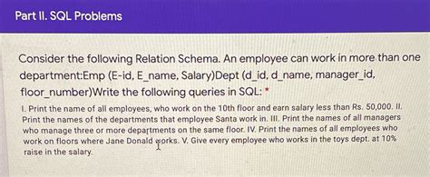 Solved Part Ii Sql Problems Consider The Following Relation Schema An Course Hero
