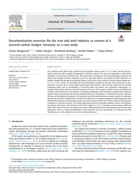 Pdf Decarbonization Scenarios For The Iron And Steel Industry In