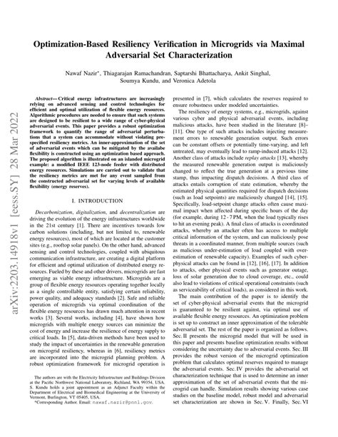 Pdf Optimization Based Resiliency Verification In Microgrids Via