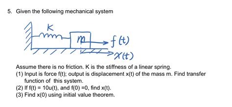 Solved Given The Following Mechanical System F T Assume Chegg