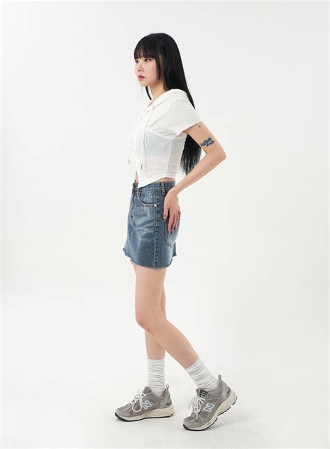 Mid Wash Denim Mini Skirt Ca328 Korean Womens Fashion Lewkin