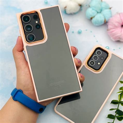 قاب گوشی سامسونگ New Skin اورجینال متال دور سیلیکونی شفاف گلبهی Galaxy A52 A52s A34 A02s