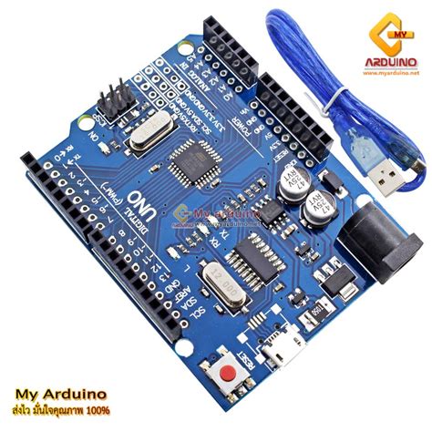 Arduino Uno R3 Atmega328p แบบ Smd Micro เพิ่มพอร์ทขยายขา พร้อมสาย Micro Usb 50cm ขาย Arduino