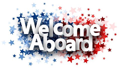 Welcome Aboard Text With Festive Red And Blue Stars Stock Vector