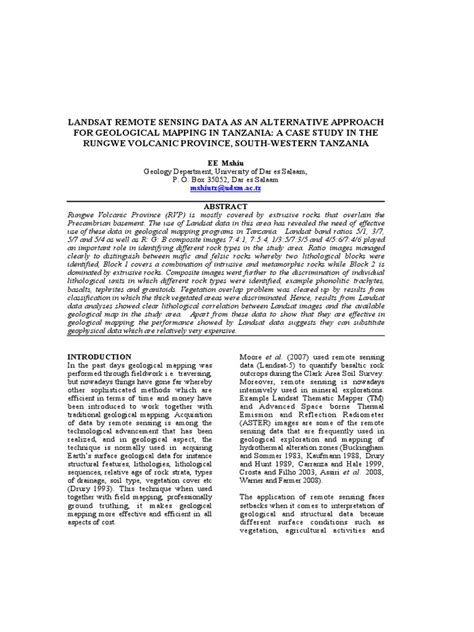 Pdf Landsat Remote Sensing Data As An Alternative Approach For Geological Mapping In Tanzania
