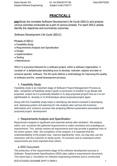 Software Engineering Practical 1 Name Savani Prit En No 200420107109