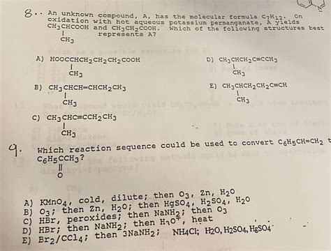 [solved] 2 An Unknown Compound A Has The Molecular Formula C7h12 On Course Hero