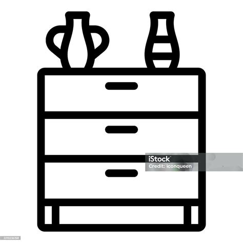 서랍과 꽃병이 있는 가슴 라인 아이콘 집 인테리어 개념 벡터 그래픽입니다 화장실 흰색 배경에 가구 기호 스타일 모바일 또는 디자인 가구에 대한 스톡 벡터 아트 및 기타