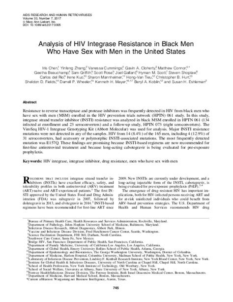 Pdf Analysis Of Hiv Integrase Resistance In Black Men Who Have Sex With Men In The United States