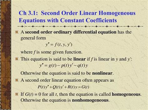 Ppt Ch 3 1 Second Order Linear Homogeneous Equations With Constant Coefficients Powerpoint