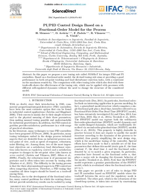 Pdf Pi Pid Control Design Based On A Fractional Order Model For The Process