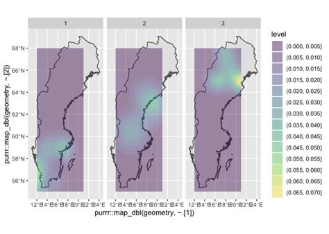 Ggplot Mapping Multiple Maps With Density Change Over Time In R Stack Overflow
