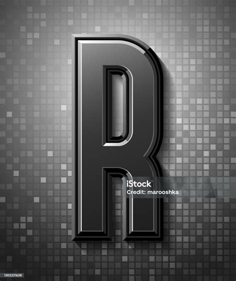 플레어 트렌디 한 응축 알파벳 산 세리프 픽셀 배경에 현대 Beveled 문자 R 모자이크 벡터 일러스트 10eps와 3d 어두운 글꼴 3차원 형태에 대한 스톡 벡터 아트