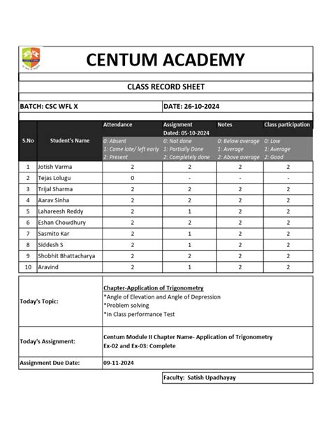 Class Record Sheet Csc Wfl X 26102024 Pdf