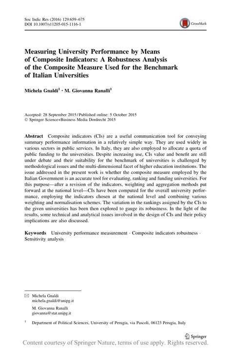 Measuring University Performance By Means Of Composite Indicators A