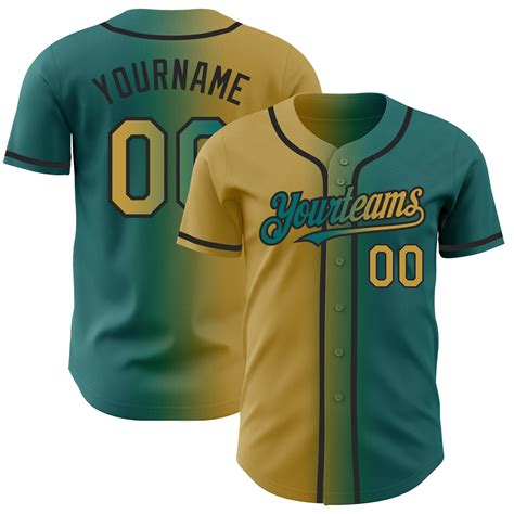 Teal Old Gold Black Gradient Custom Name Baseball Jerseys For Men And Wo