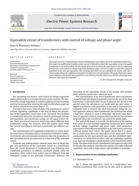 Pdf Equivalent Circuit Of Transformers With Control Of Voltage And Phase Angle Dokumen Tips