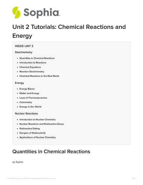 Unit 2 Tutorials Chemical Reactions And Energy Unit 2 Tutorials Chemical Reactions And Energy