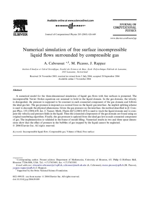 Pdf Numerical Simulation Of Free Surface Incompressible Liquid Flows Surrounded By