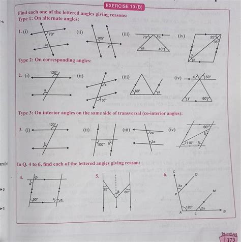 exercise 10 b find each one of the lettered angles giving reasons type