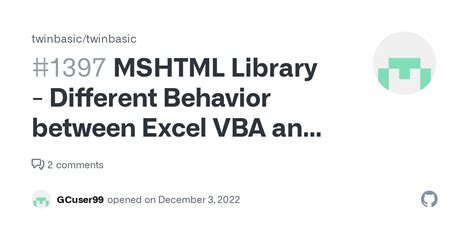 Mshtml Library Different Behavior Between Excel Vba And Tb · Issue