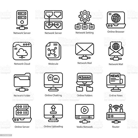 네트워크 및 통신 벡터 개요 아이콘 디자인 그림입니다 네트워크 및 통신 흰색 배경에 기호 Eps 10 파일 세트 5 0명에 대한 스톡 벡터 아트 및 기타 이미지 Istock