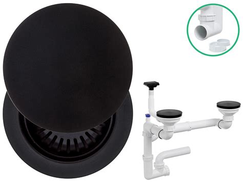 Space Saving Two Bowl Water Trap Manual Composite Mit Blende With Cover Vertical Overflow