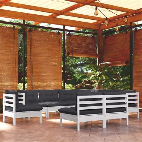 Vidaxl Kiefernholz Massiv Gartenmöbel 9 Tlg Mit Kissen Weiß Ecksofa