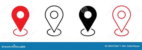 Location Icon Set Map Pointer Pin Sign Symbol Red Black Outline Destination Icon Place Address