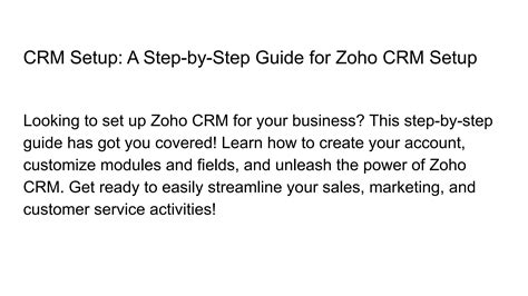 Crm Setup A Step By Step Guide For Zoho Crm Setup By Itsolutionssolved Issuu