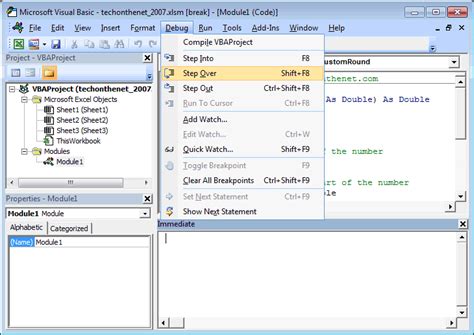 ms excel 2007 step over vba code