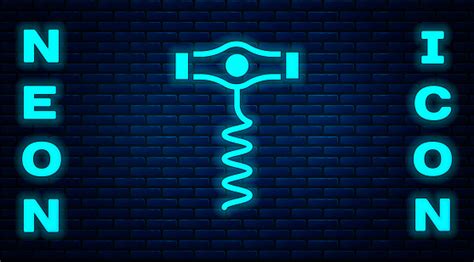 벽돌 벽 배경에 고립 된 빛나는 네온 와인 코르크 나사 아이콘 벡터 강철에 대한 스톡 벡터 아트 및 기타 이미지 강철 고풍스런 금속 Istock