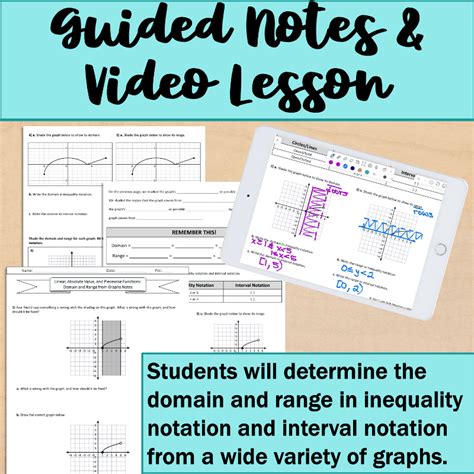Domain And Range From Graphs Guided Notes Worksheet And Video Lesson Editable Light Bulb
