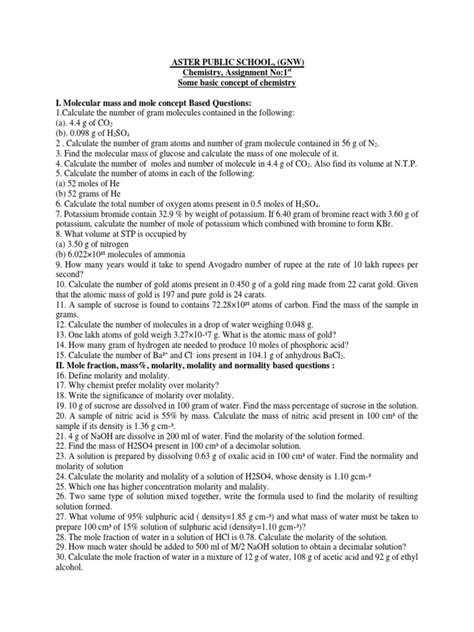 Some Basic Concept Of Chemistry 1st Pdf Mole Unit Atoms