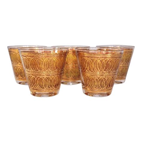 Vintage Mid Century Georges Briard Gold Swirls Cocktail Glasses Set Of