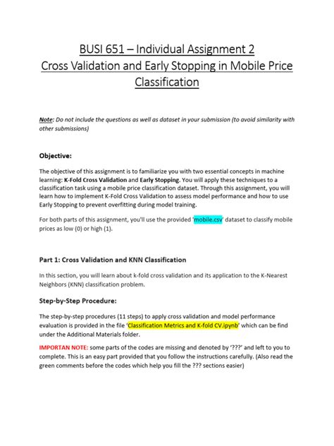 Individual Assignment 3 Guideline Pdf Cross Validation Statistics