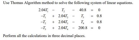 solved use thomas algorithm method to solve the following